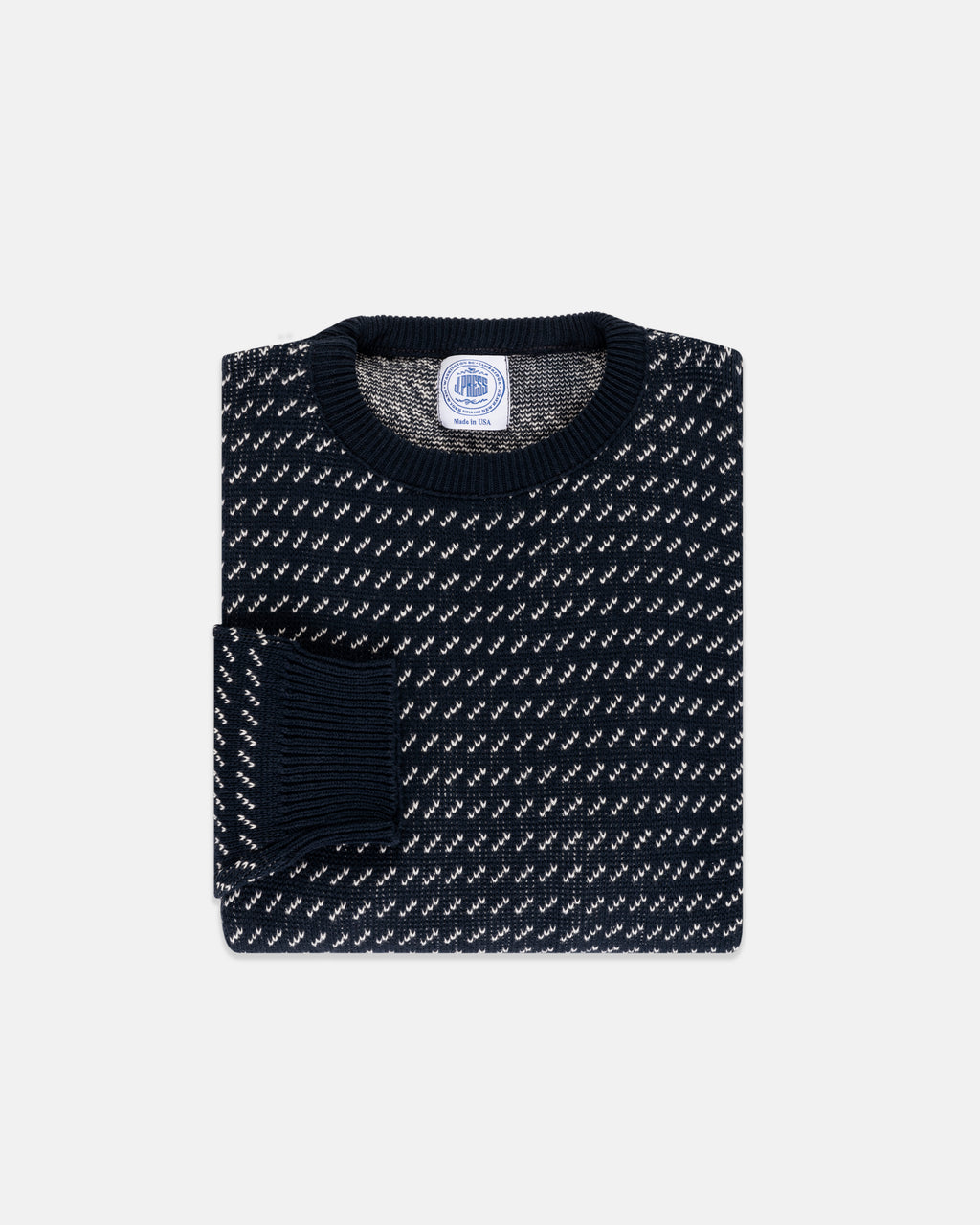 Made-in-USA Navy & Natural Chevron Cotton Crew Neck Sweater | J. Press