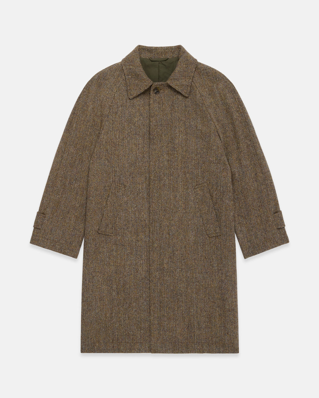 Made-in-England Brown Herringbone Harris Tweed Balmacaan