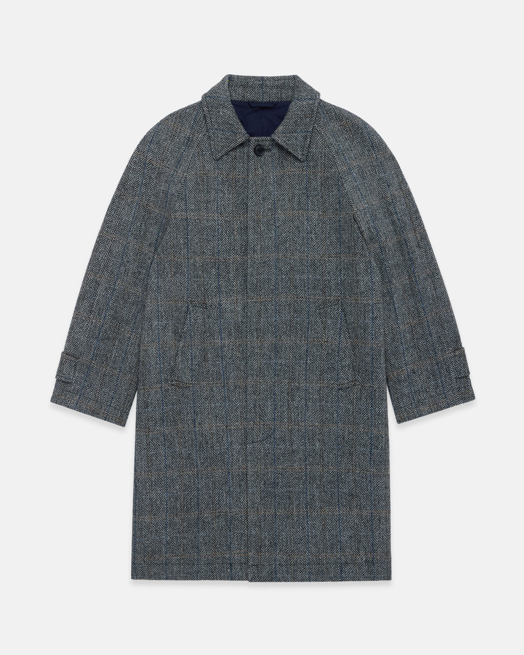 Made-in-England Black & White Herringbone Harris Tweed Balmacaan